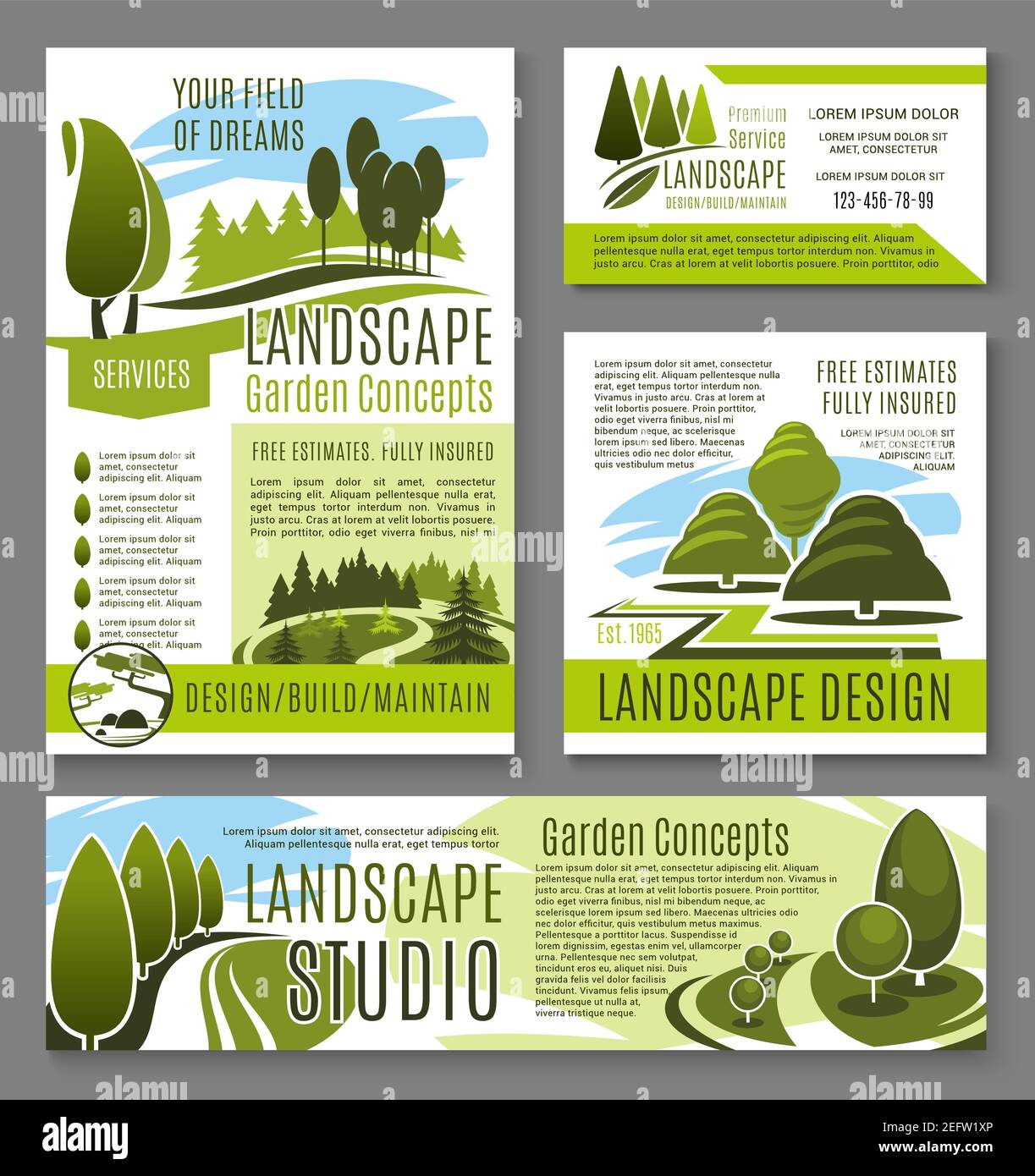 Landscape design and green garden horticulture build posters and ...