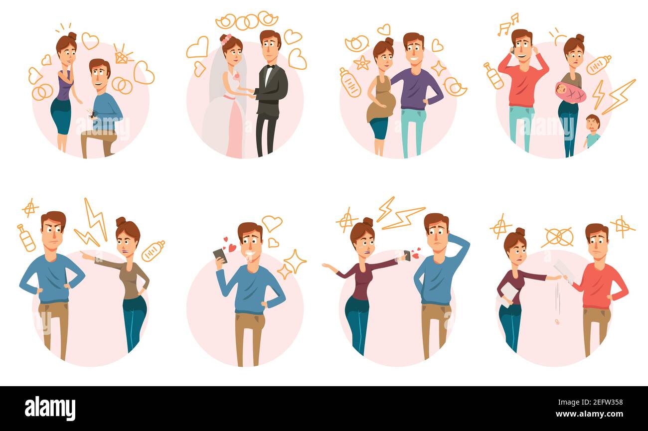 Marriage and divorce process round compositions set with partners ...