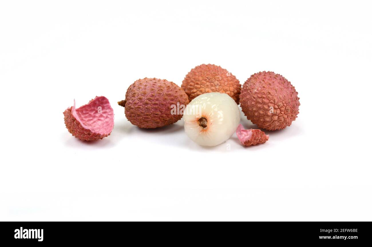 Group of fresh red ripe litchee (Litchi chinensis) tropical fruits ...