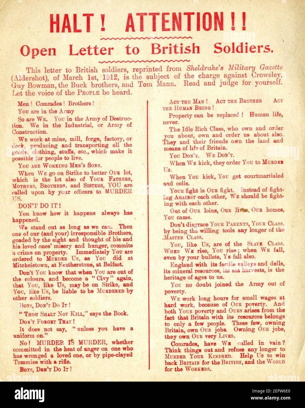 Open Letter to British Soldiers Stock Photo - Alamy