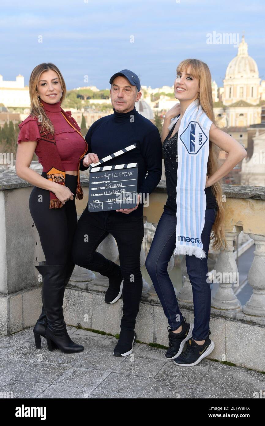 Roberta Pedrelli, Georgia Viero and Antonio Giuliani, of the sit-com Le Tifose pose for photos ...