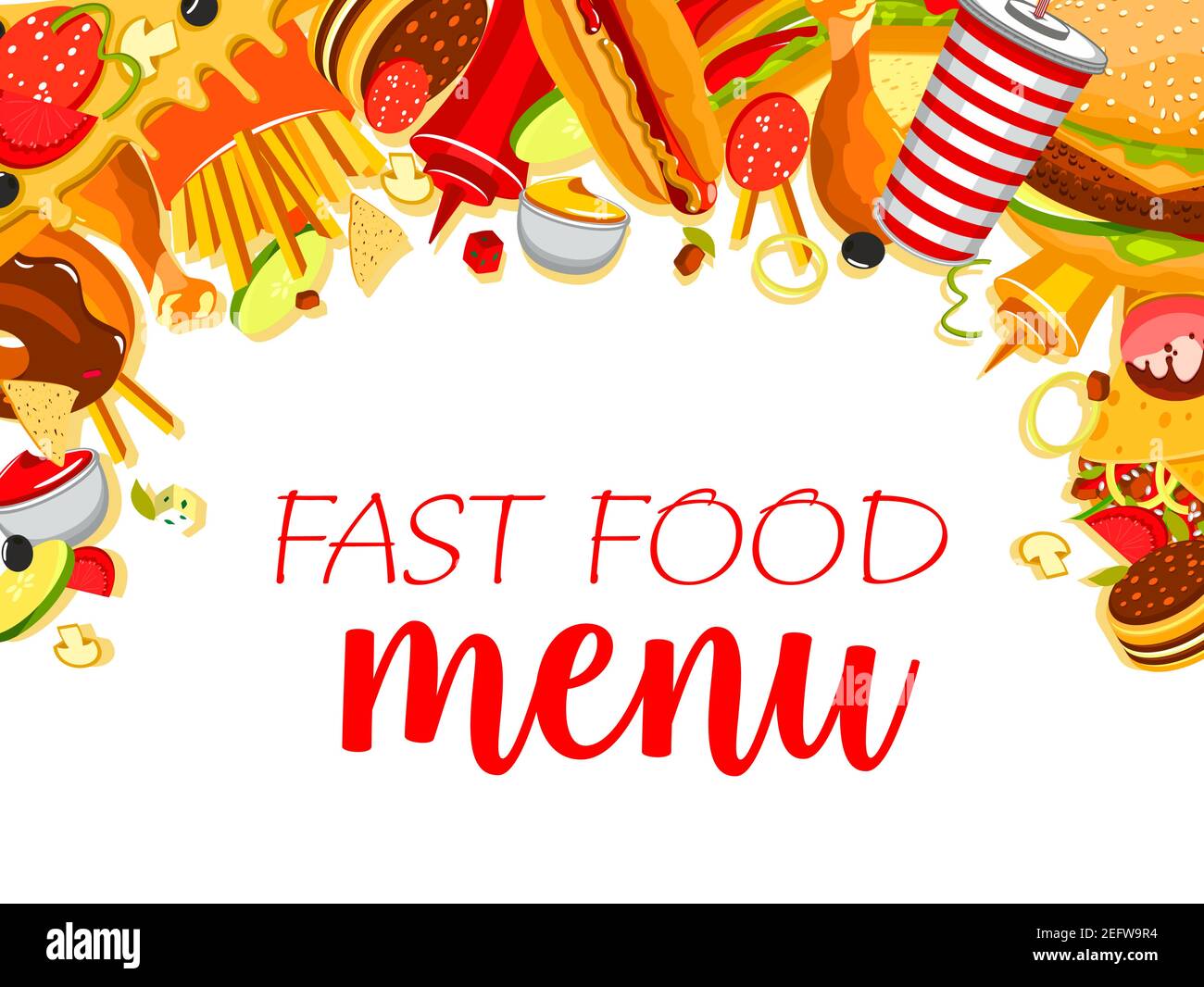 Fast food restaurant menu design template of fastfood burgers, pizza ...