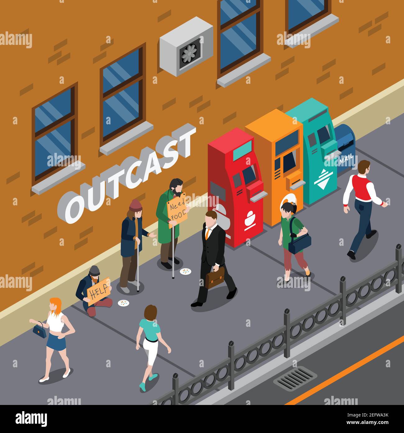 Beggars at street design with persons with placards needy in help near ...