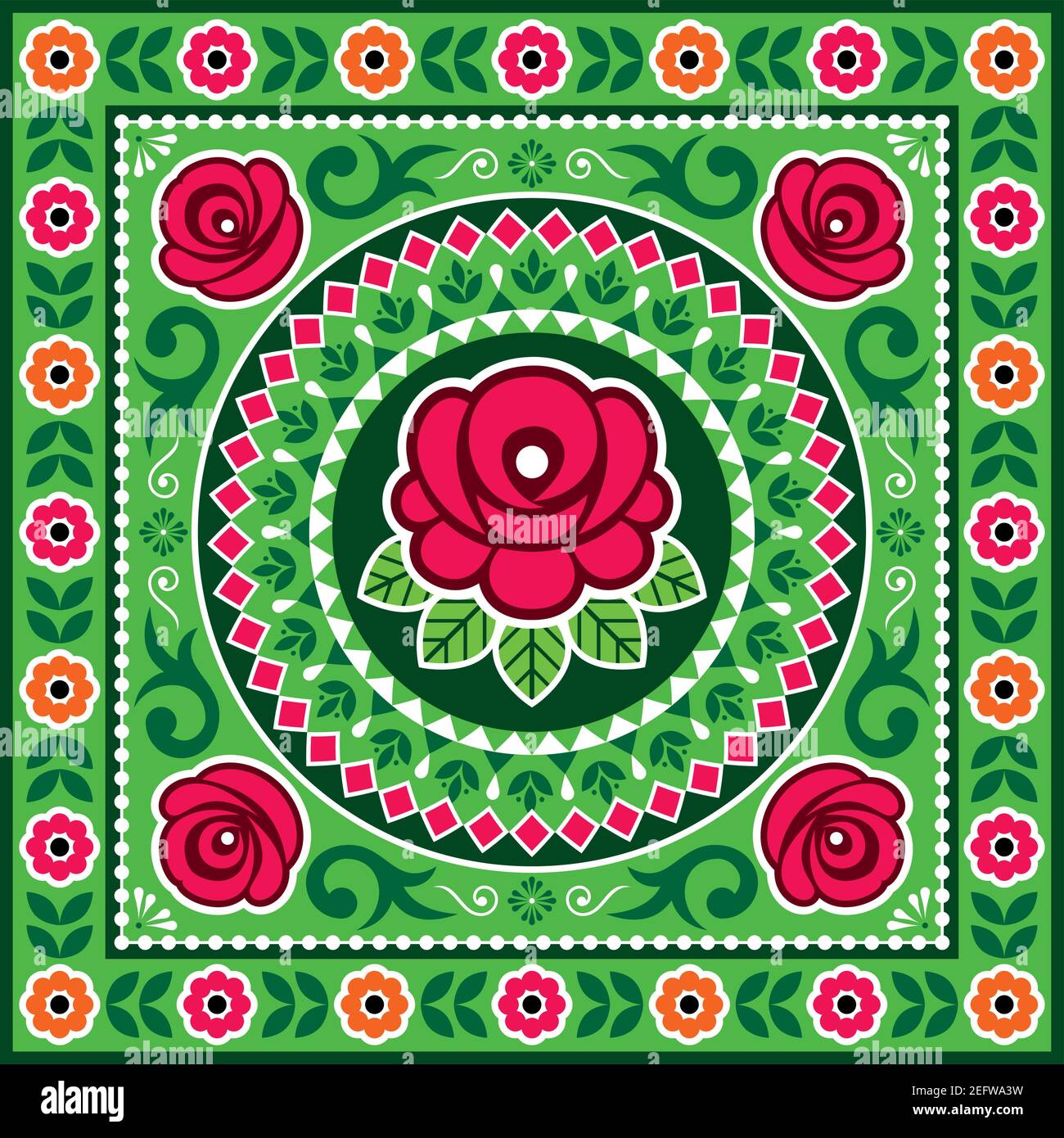 Pakistani and Indian truck art vector design with roses, floral motif ...