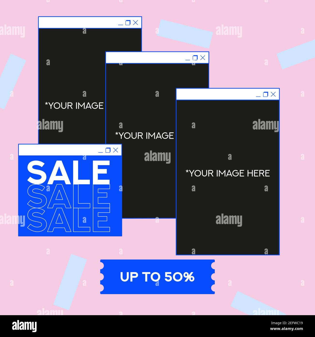 Shopping retro social media post for with sale and discount labels ...