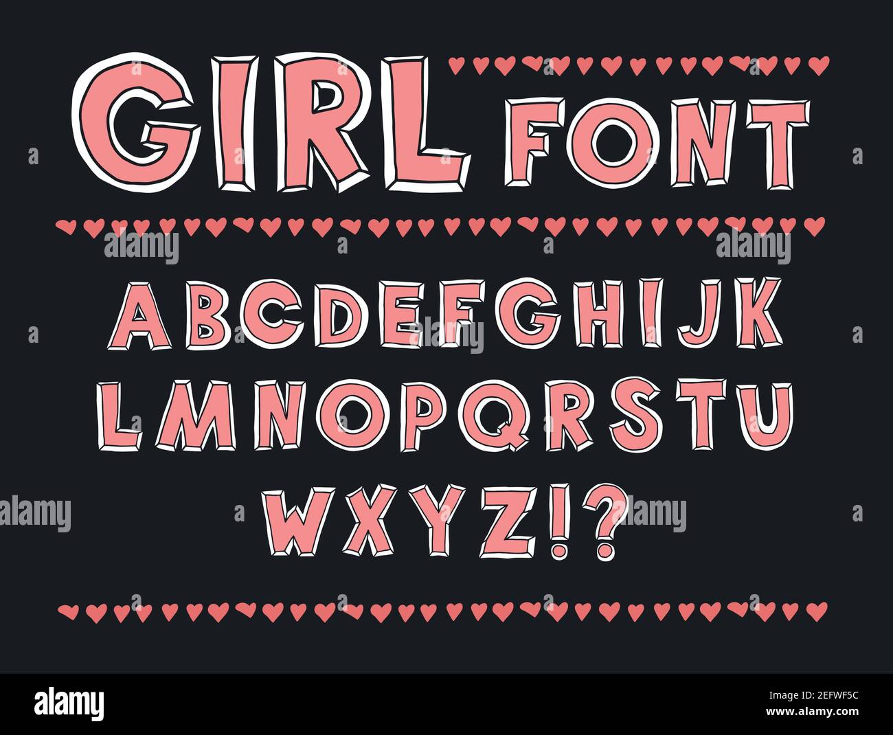 Pink GIRL font. Hand Drawn Vector Typeface. Hand Made handwritten ...