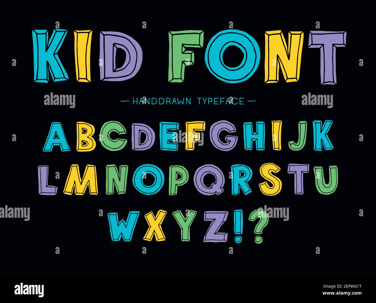Kid font. Children s font. Set of multicolored letters for inscriptions ...