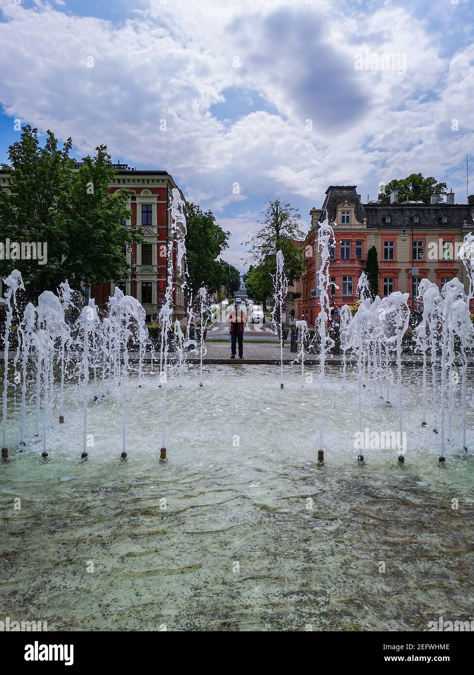 Zielona Gora Poland 8 June 2019 Fountain of Zielona Gora at hero square ...