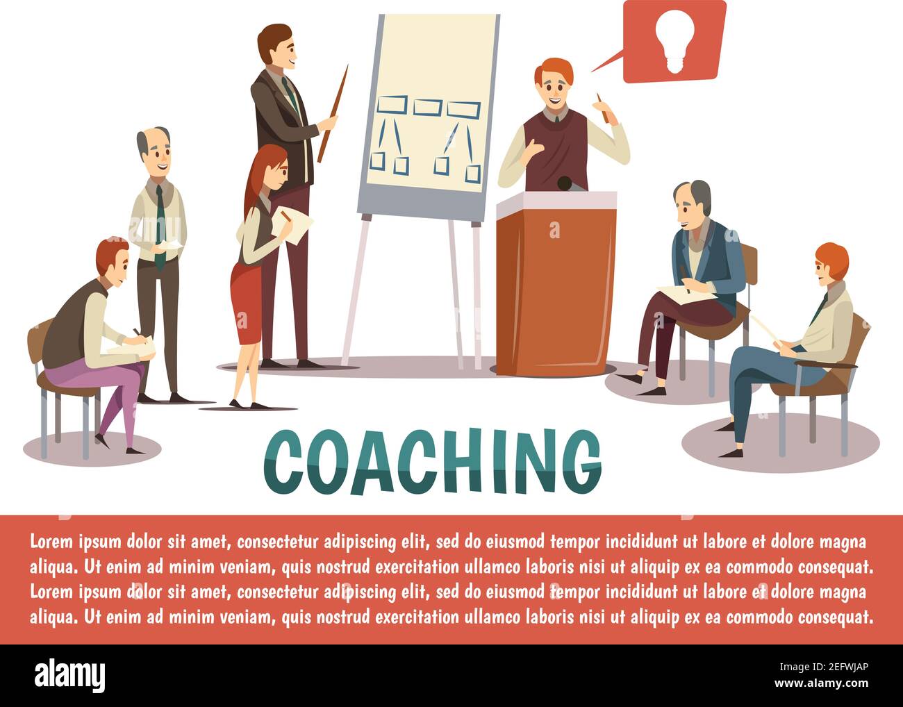 Business coaching with lecturer speaking from tribune and participants ...