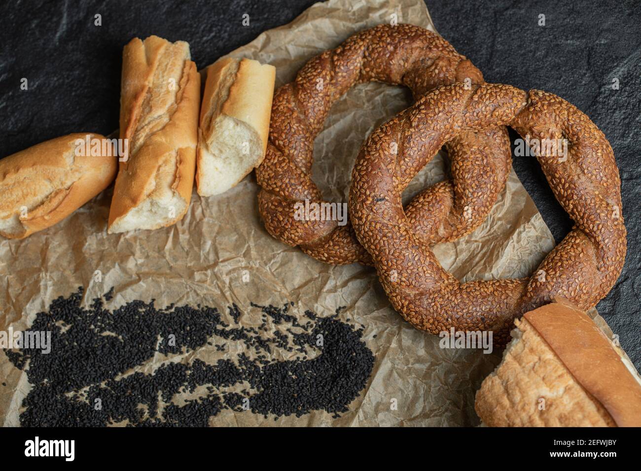 Different types of pastries on a parchment paper Stock Photo - Alamy