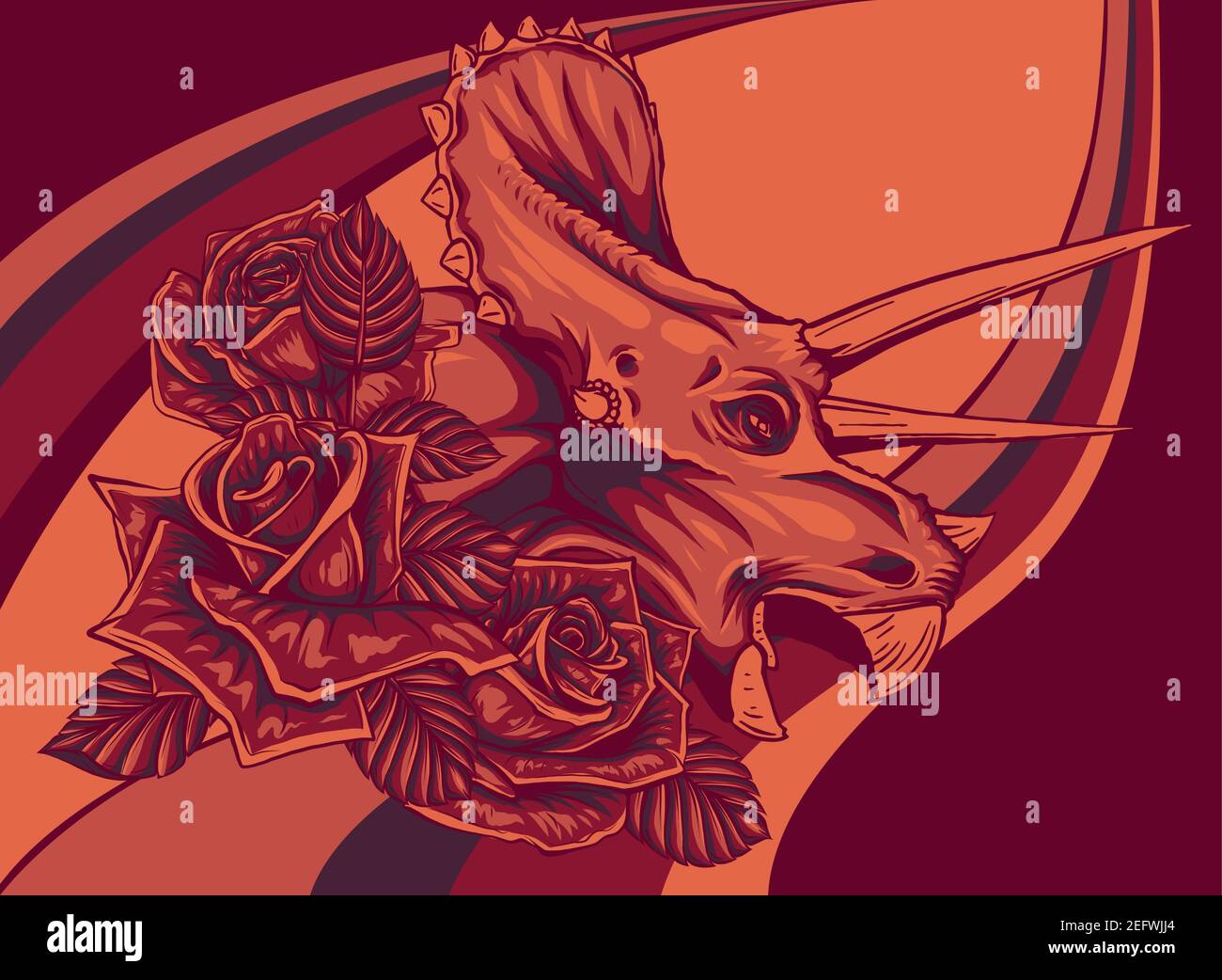 dinosaurus triceratops head with flower vector illustration design ...