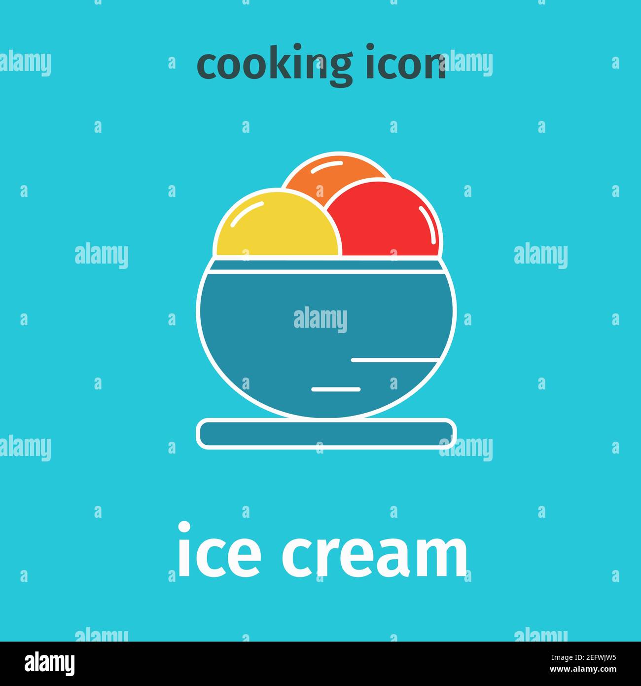 Bowl with ice cream colored icon. Vector ice cream on a blue background ...