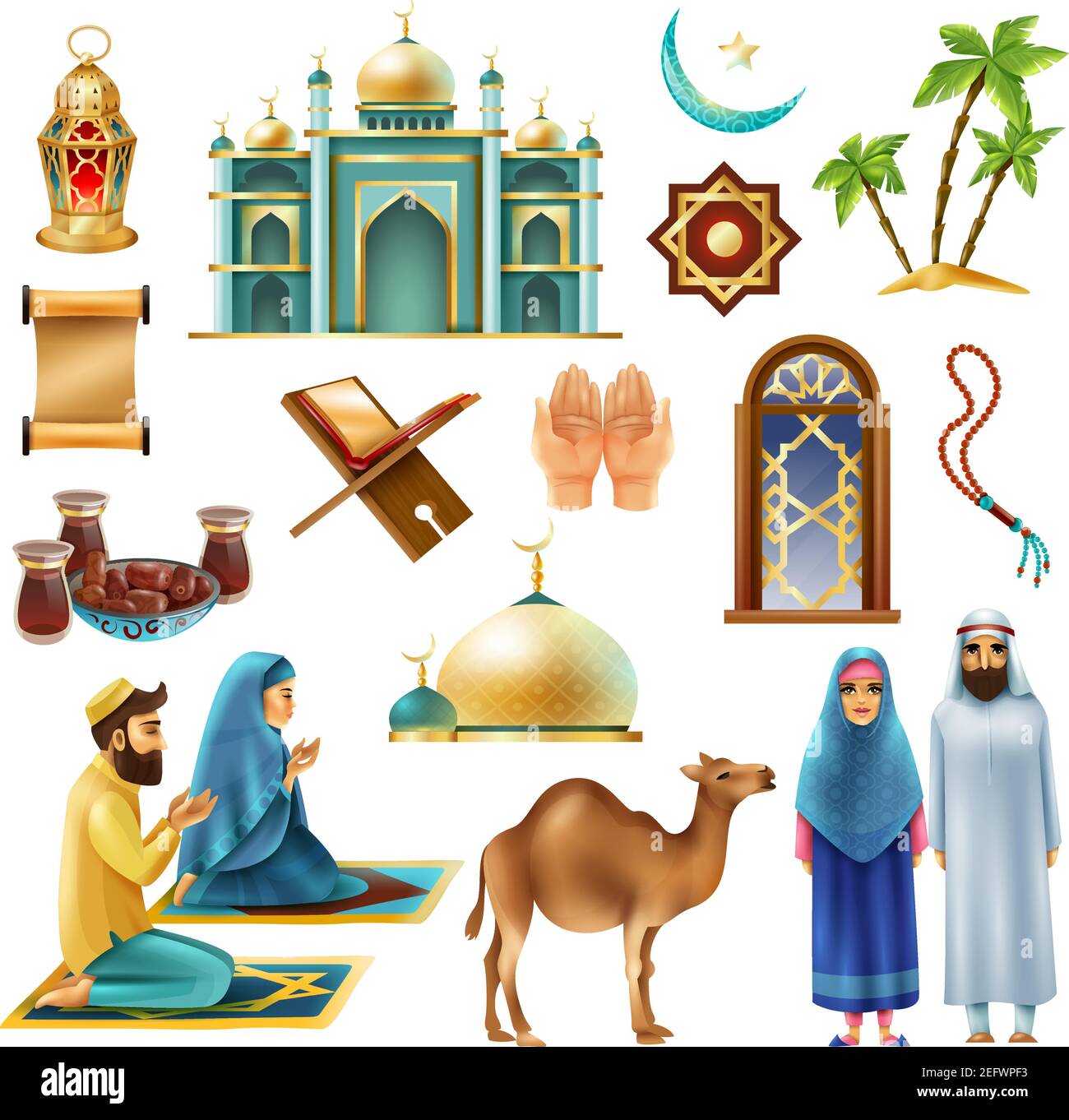 Ramadan muslims holy month religious symbols traditional objects food ...