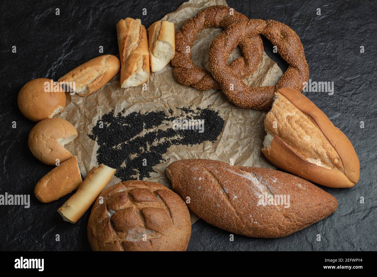 Different types of pastries on a parchment paper Stock Photo - Alamy