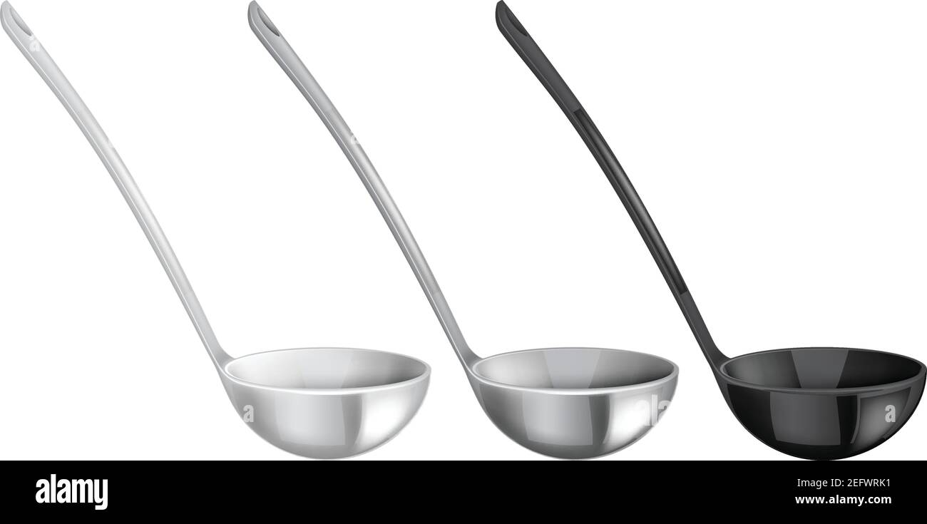 Set of stainless ladles isolated on white background. Vector ...