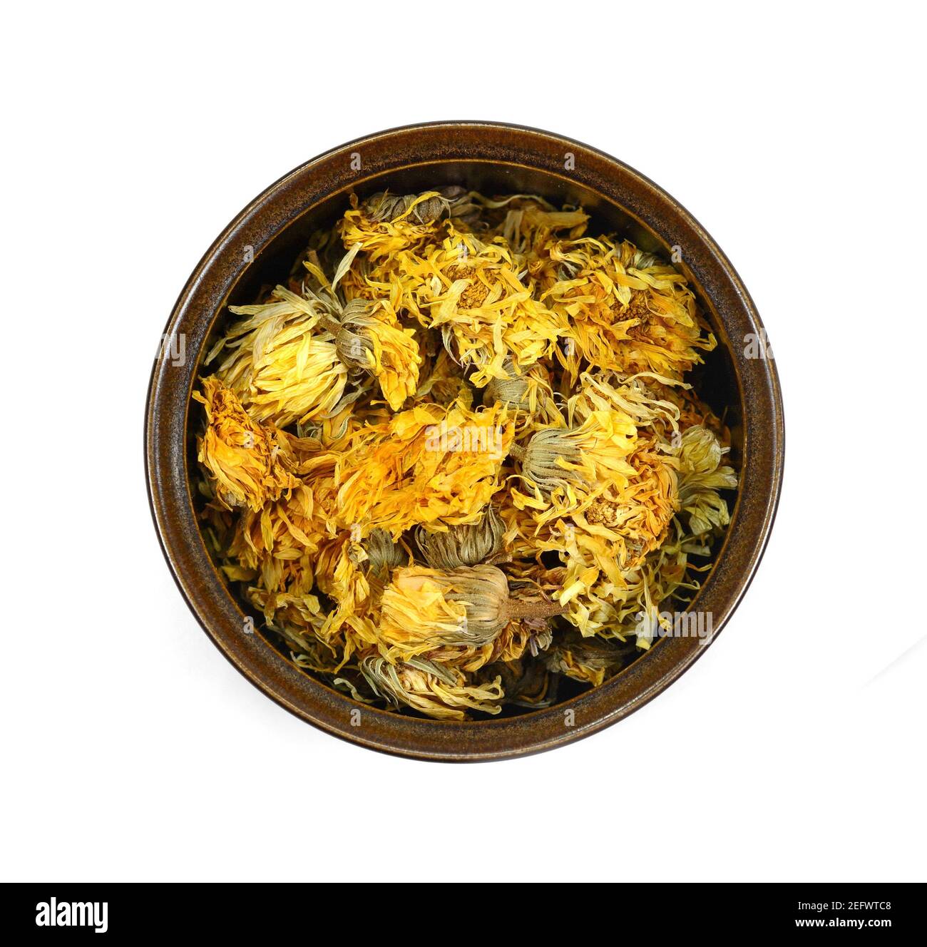 Calendula officinalis or Marigold dry tea flowers isolated. Calendula ...