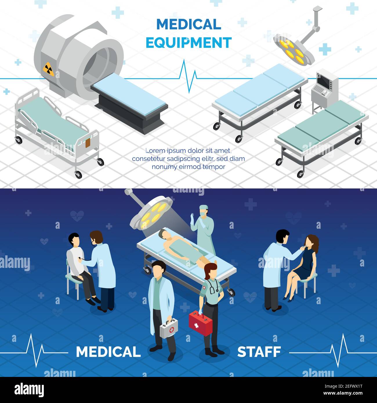 Medical equipment and medical staff horizontal banners with highly ...