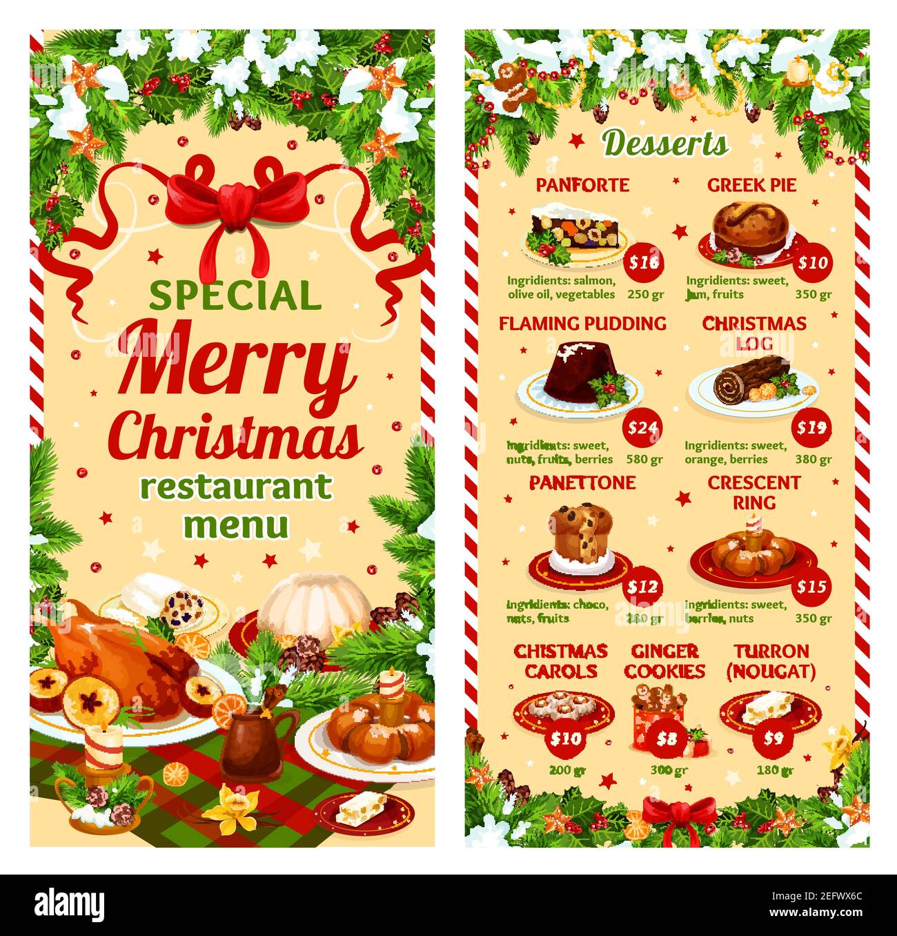Merry Christmas dinner restaurant menu template of winter holidays ...