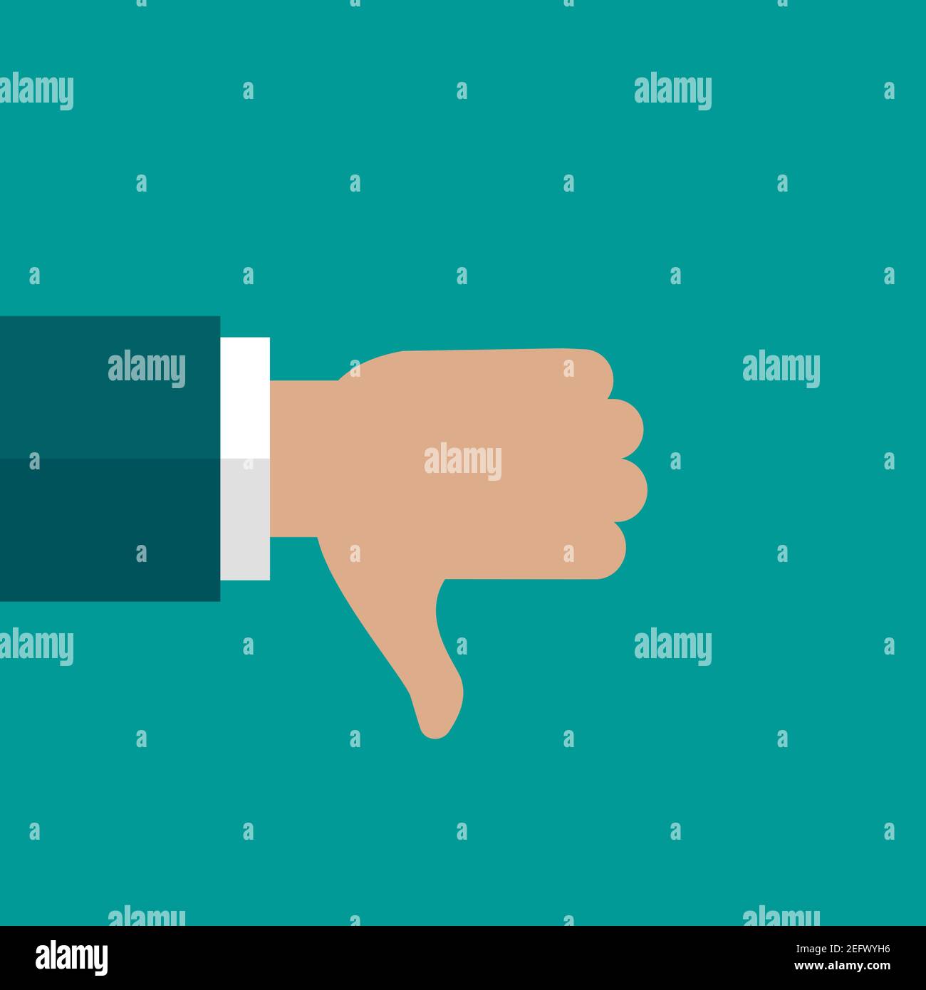 Hand with thumb down isolated on turquoise background. bad, no, dislike ...