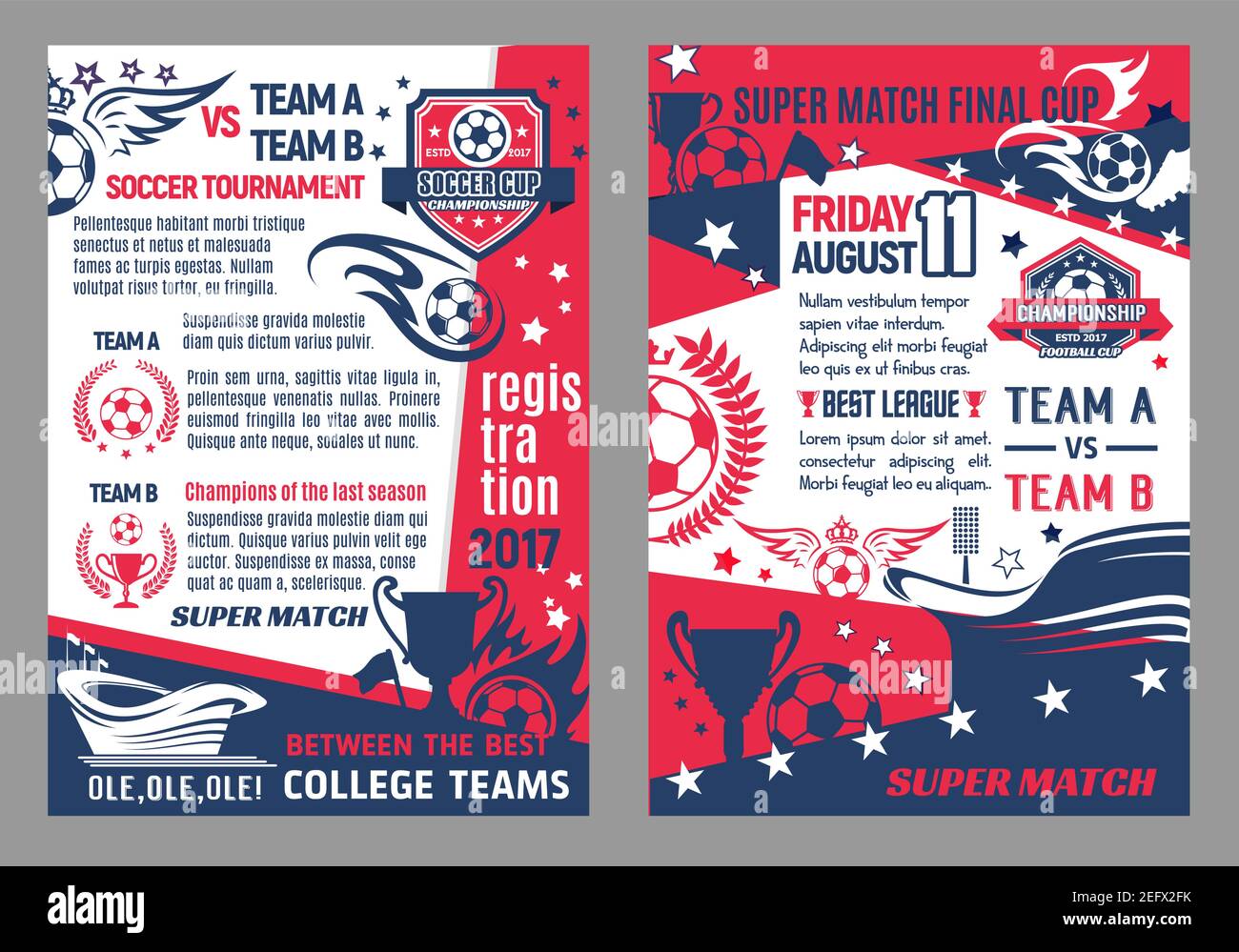 Soccer cup match or football game championship posters templates ...