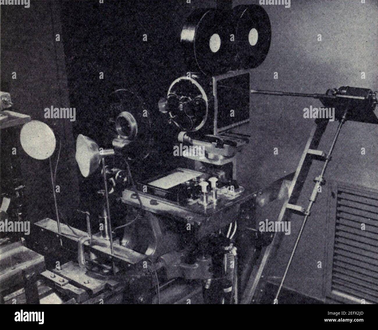Optical printer by Carl Louis Gregory, close view with reflectors for ...