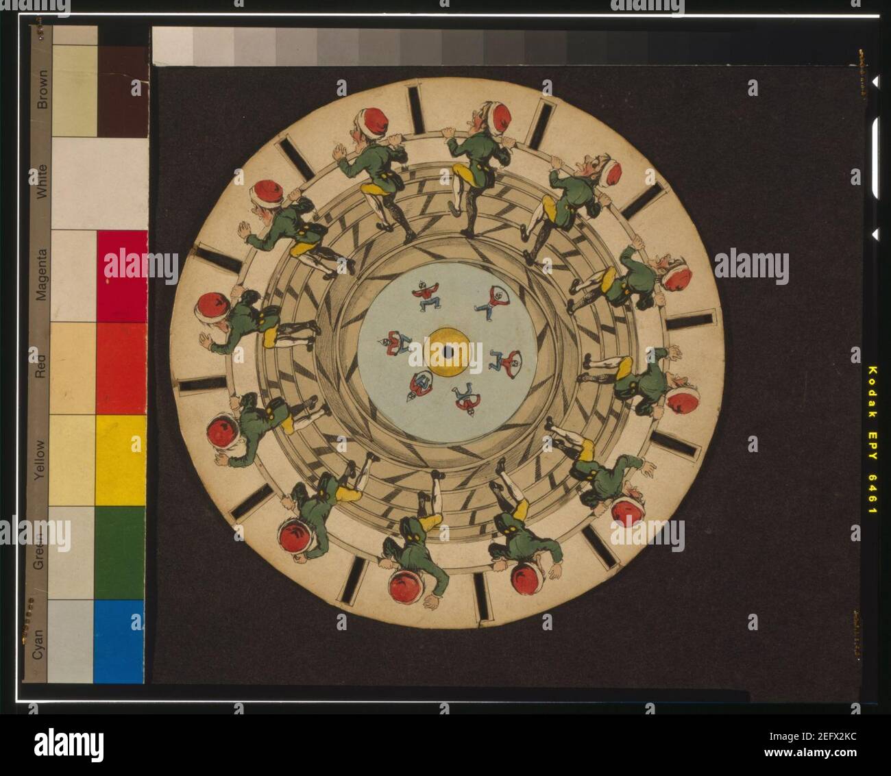 Optical illusion disc with man jumping rope and a man sticking out his ...