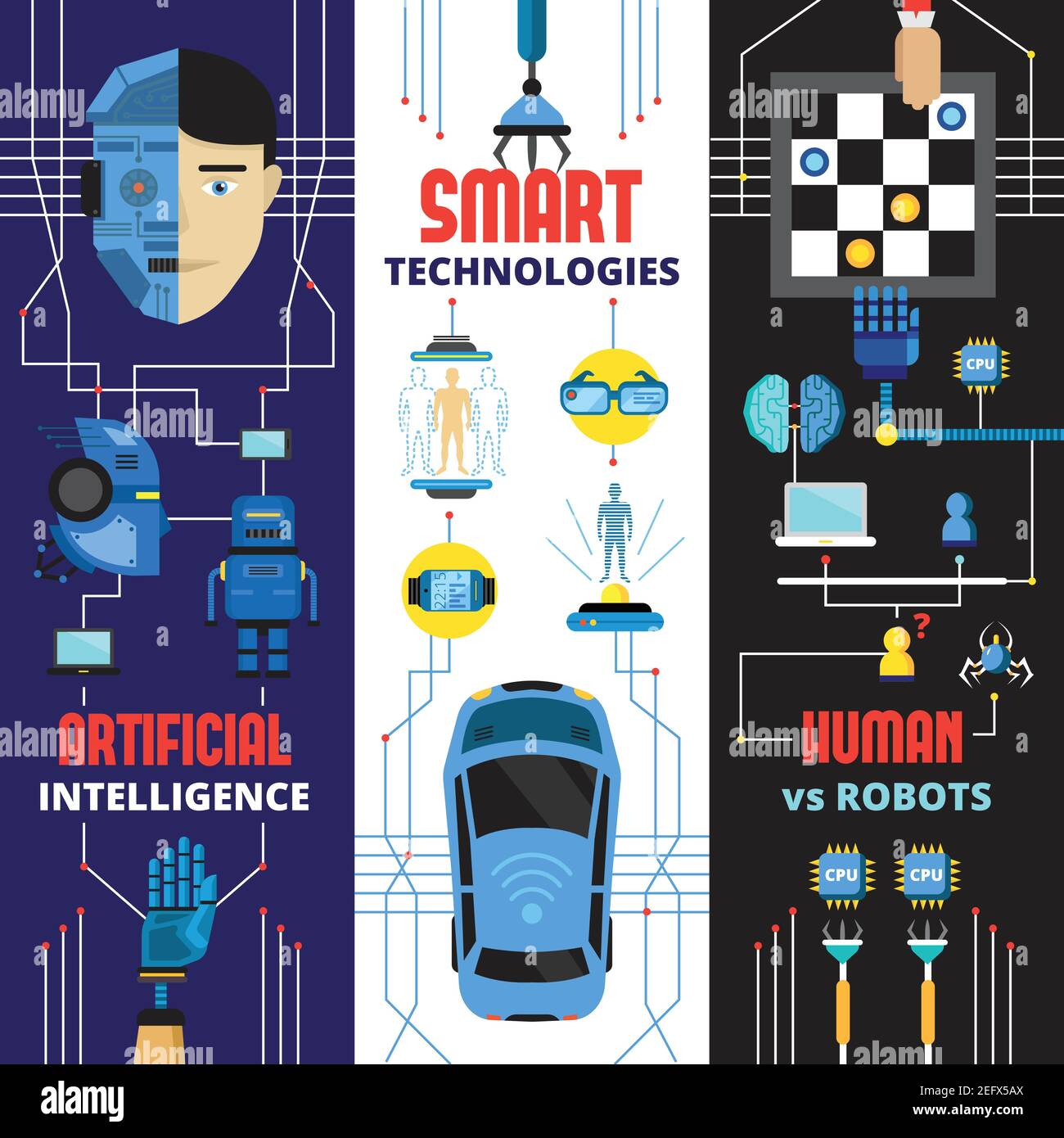 Artificial intelligence vertical banners collection with flat doodle ...