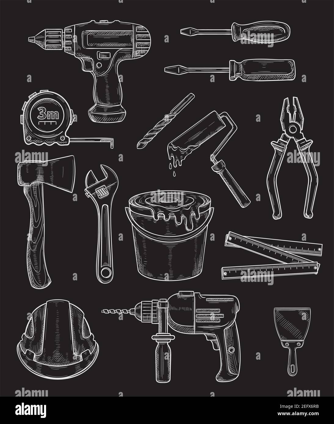 Repair work tools chalk sketch icons for home repair or renovation ...