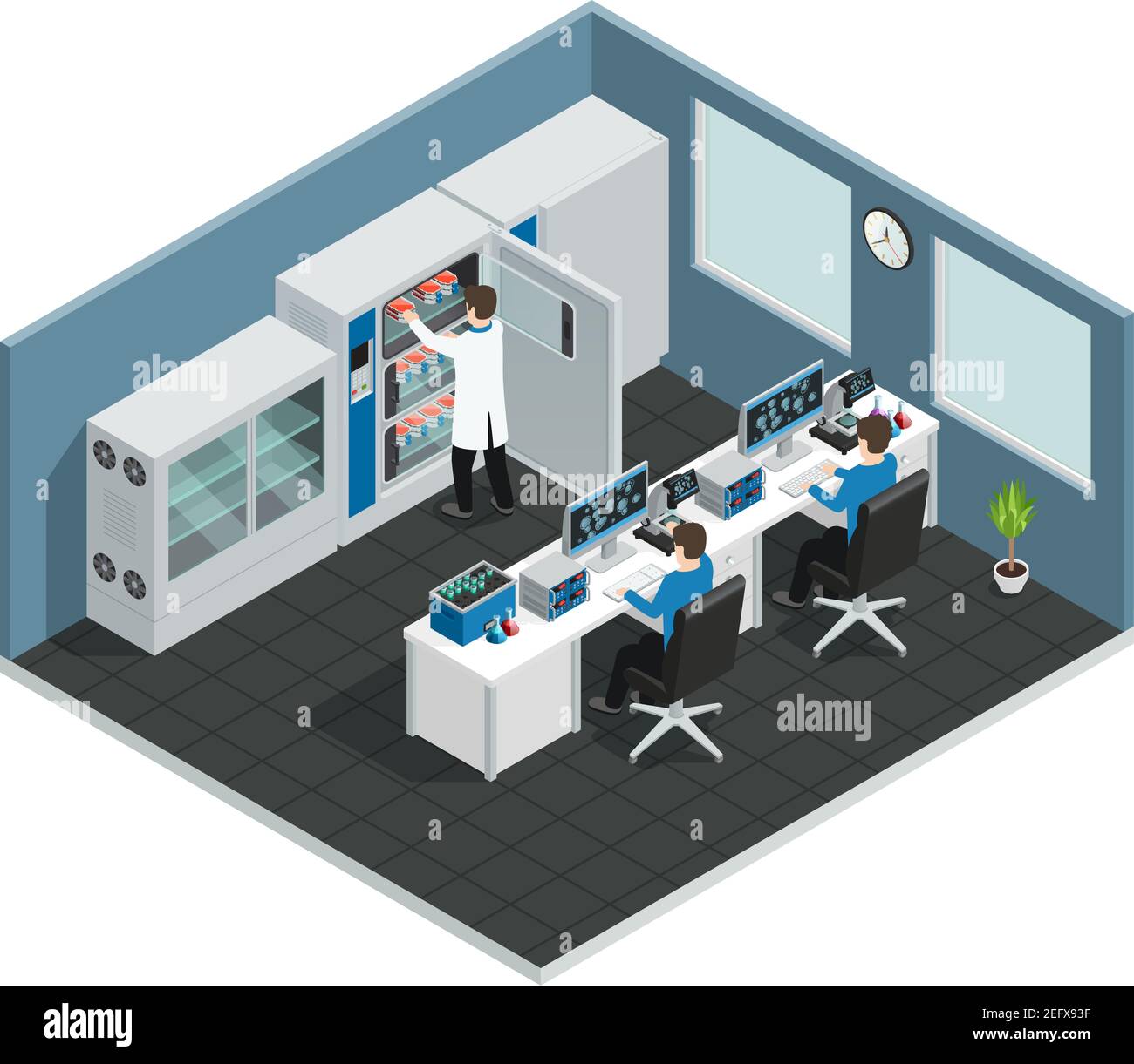 Scientific laboratory workplace isometric concept with equipment for ...