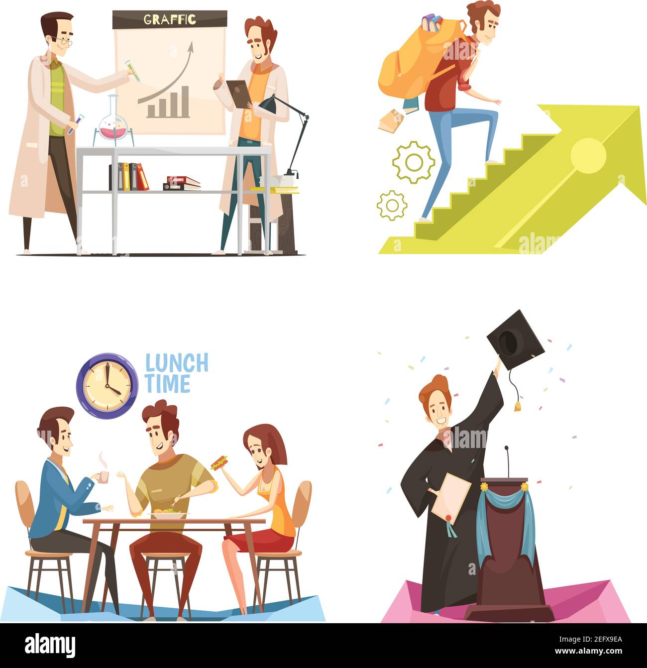 Students retro cartoon design concept with chemical experiment ...