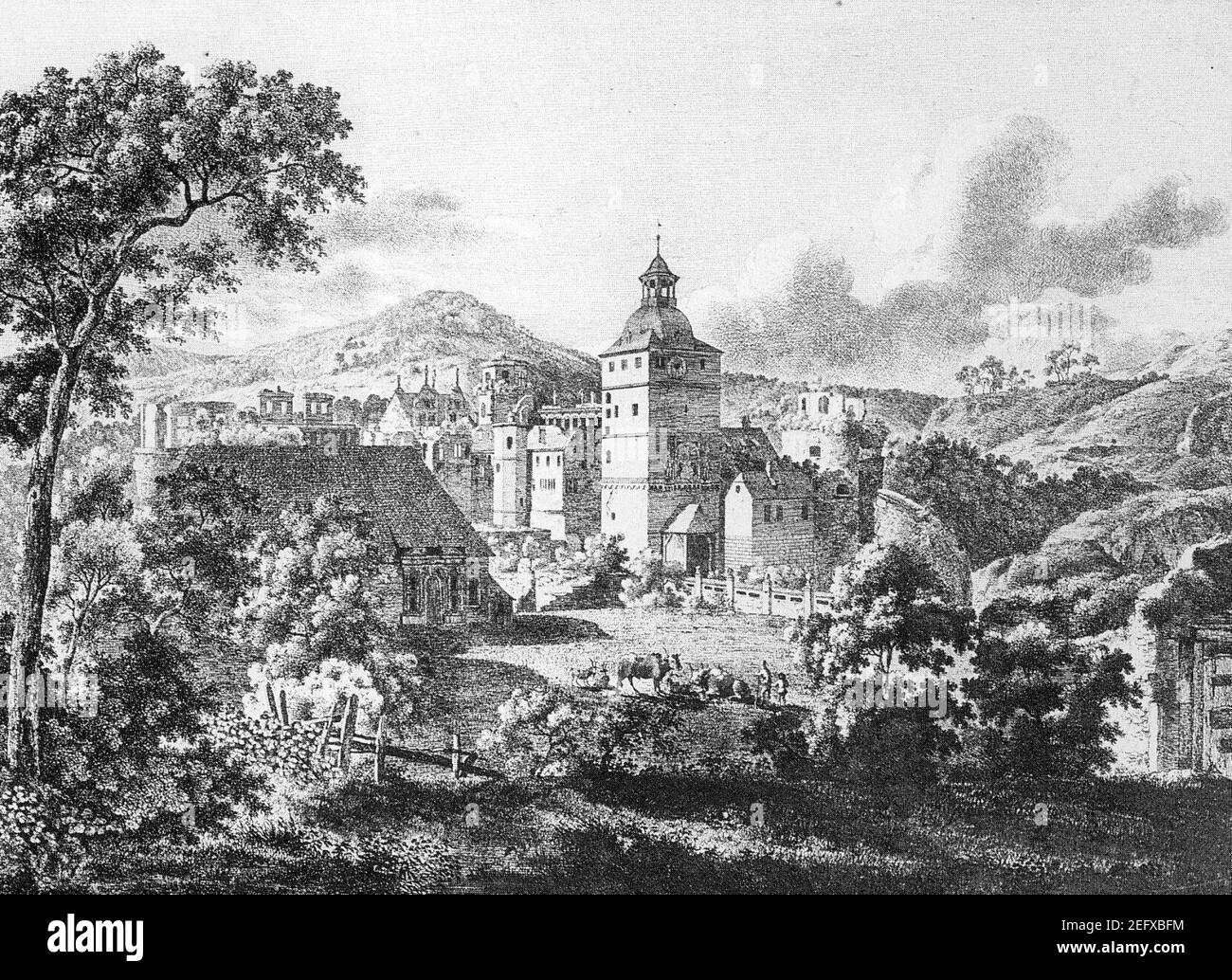 Orangerie und Brueckenhaus des Heidelberger Schlosses 1803 von Georg ...