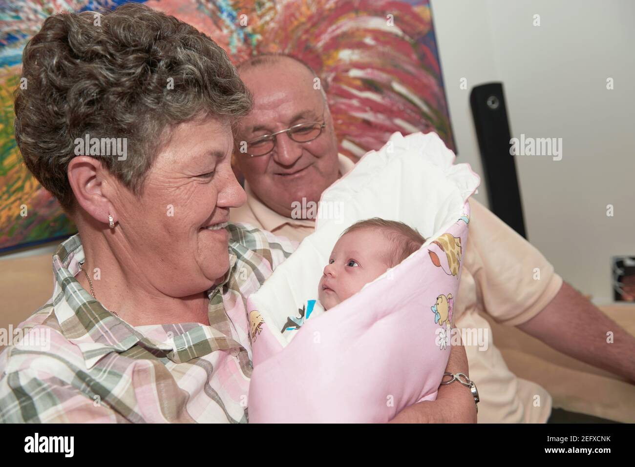 family portrait with grandparents parents and baby Stock Photo - Alamy