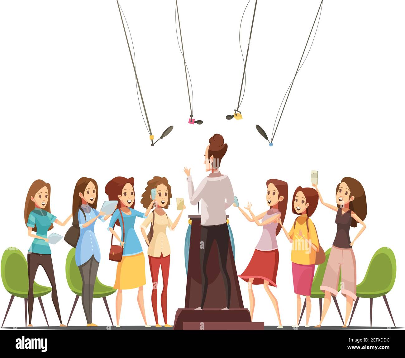 Teenage girls with smartphones tablets attending event of interest and ...