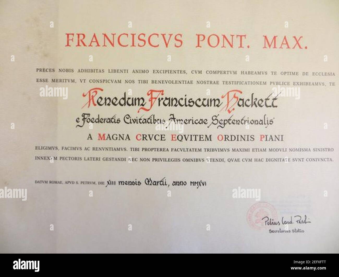 Order of Pius IX - certificate Stock Photo - Alamy