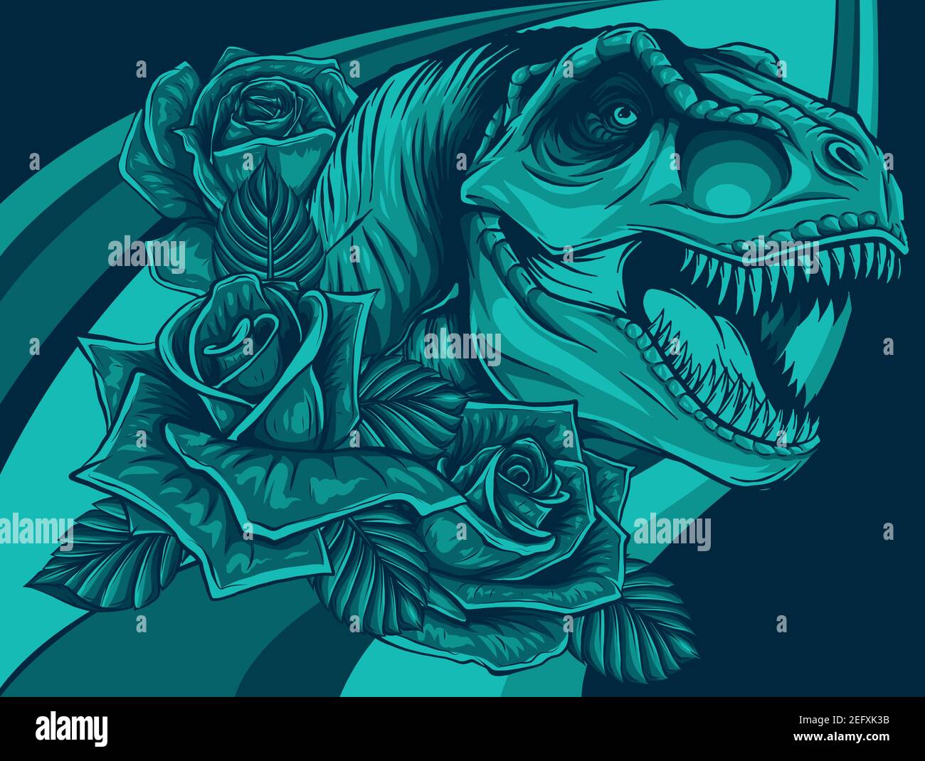 dinosaurus tyrannosaurus rex head with flower vector illustration design Stock Vector Image ...