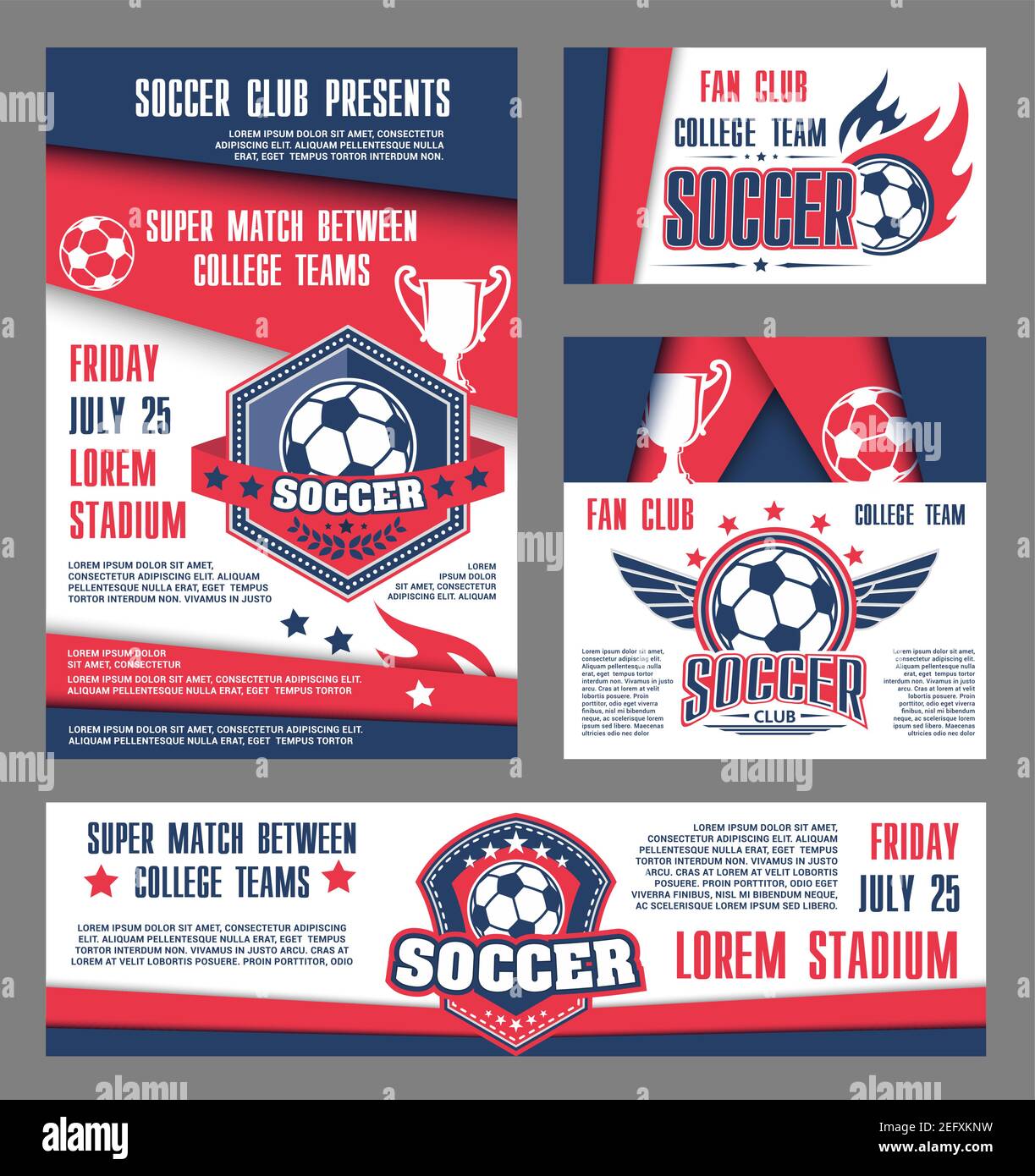 Soccer college team match posters and banners design template for ...