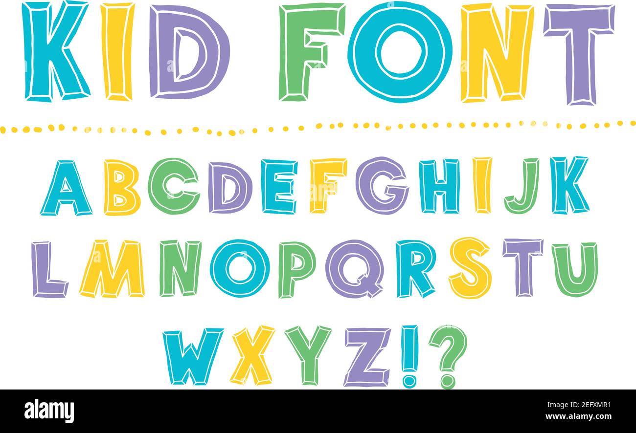 Kid font. Children s font. Set of multicolored letters for inscriptions ...