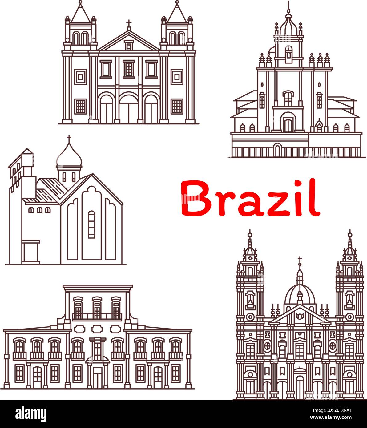 Brazil architecture landmarks and sightseeing building icons. Vector ...
