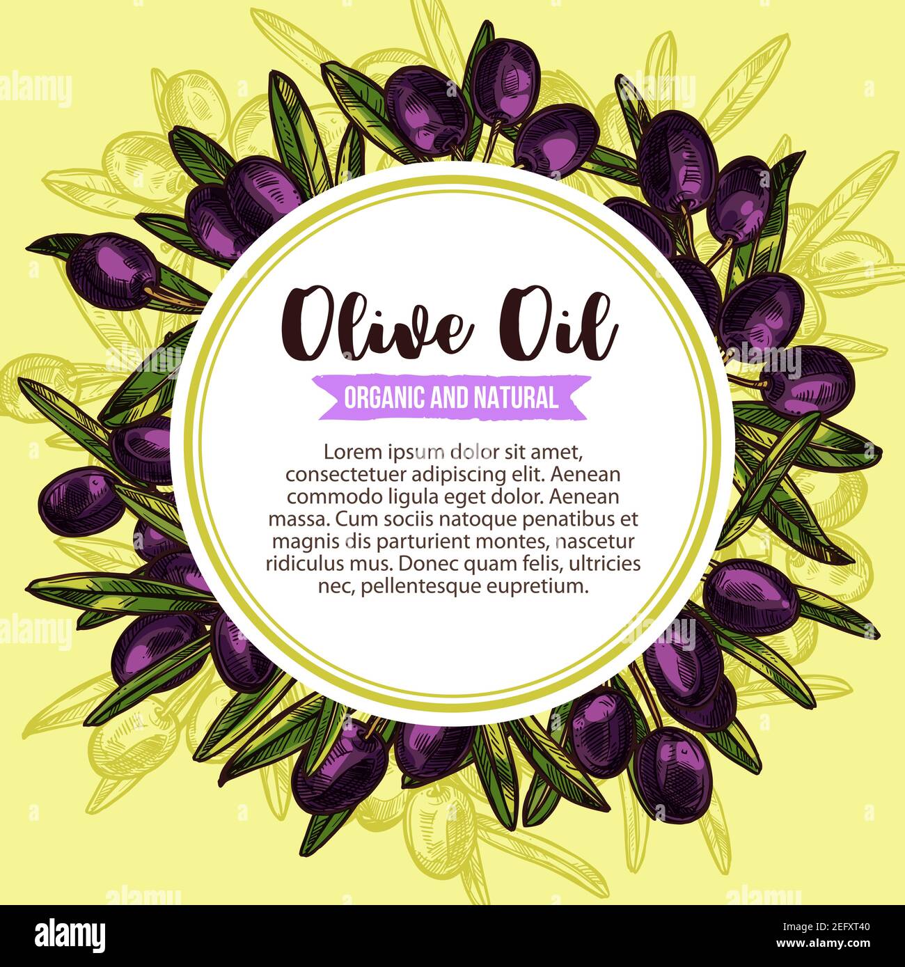 Olive oil organic natural product sketch poster design template of ...