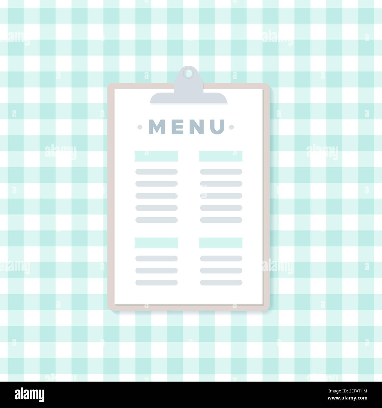 Clipboard icon. Menu restaurant. Turquoise checkered tablecloth. Vector ...