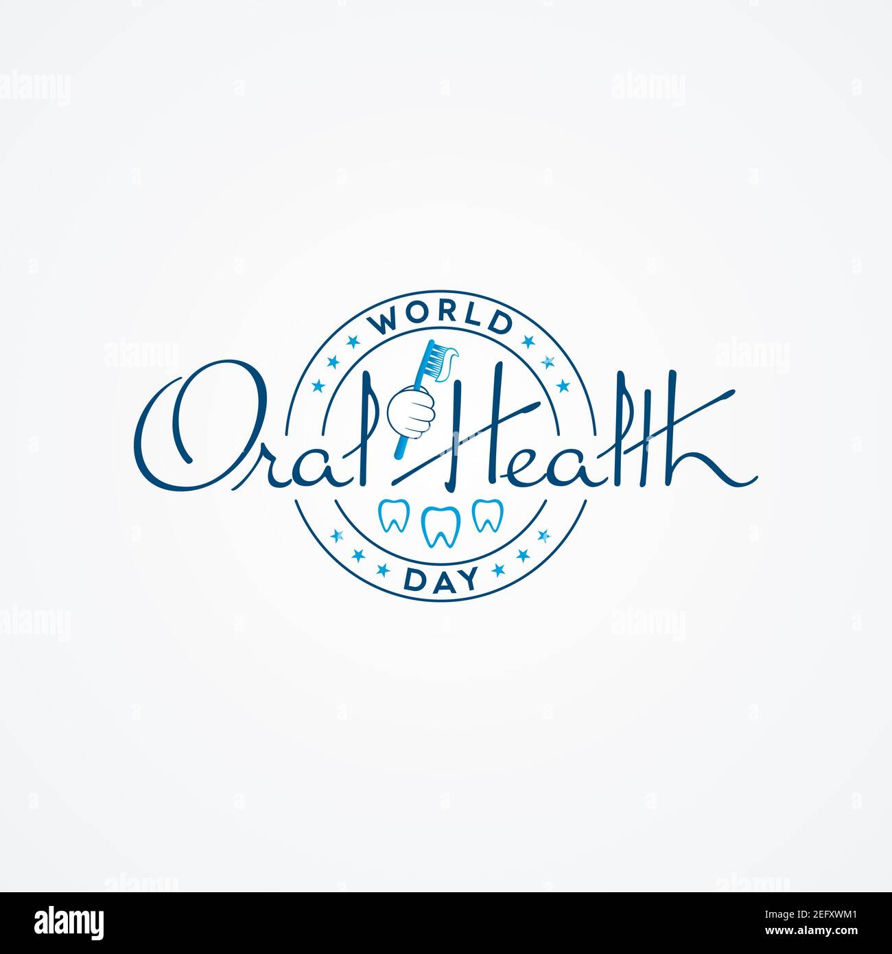 Badge shaped World Oral Health Day calligraphic lettering on white ...