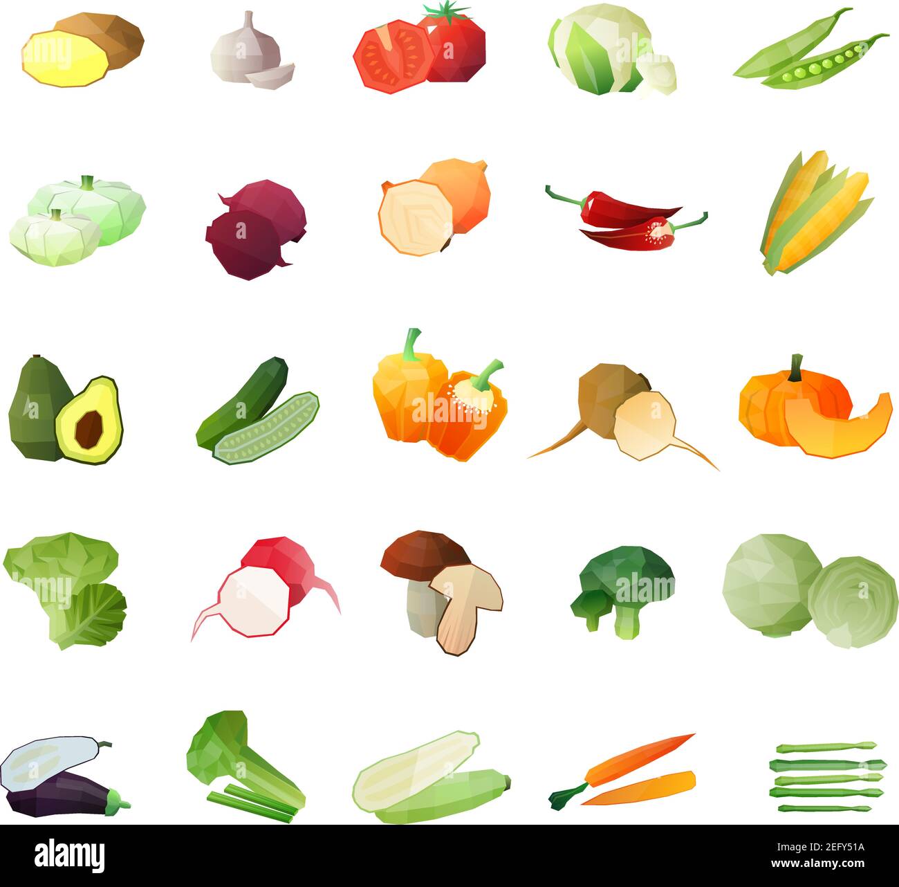 Vegetables polygonal set of isolated colorful polyangular green grocery ...