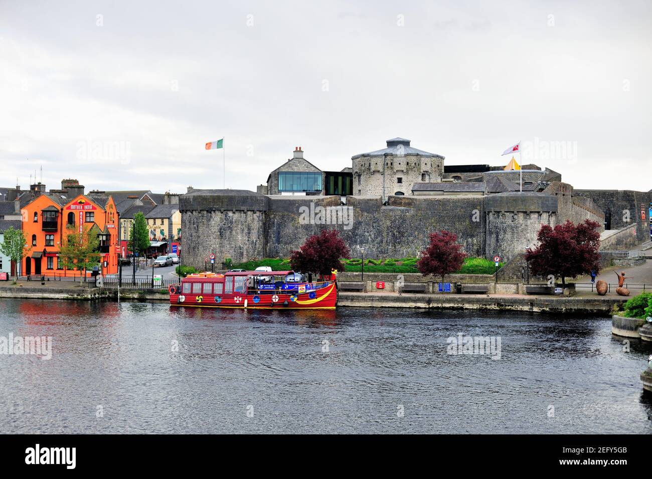 Athlone, County Westmeath, Ireland. Colorful boats tied up in the River ...