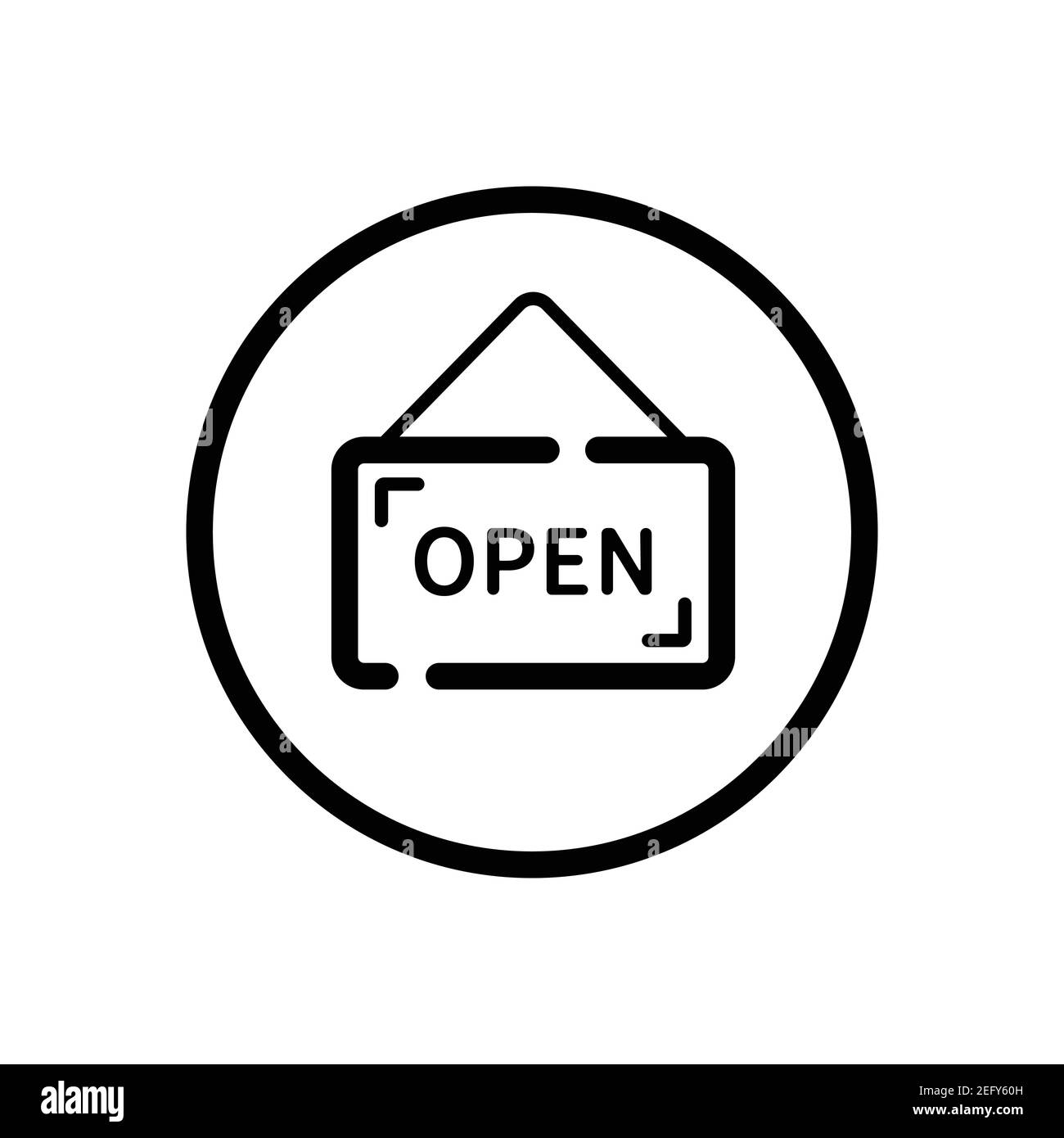 Open notice. Label with text. Commerce outline icon in a circle ...