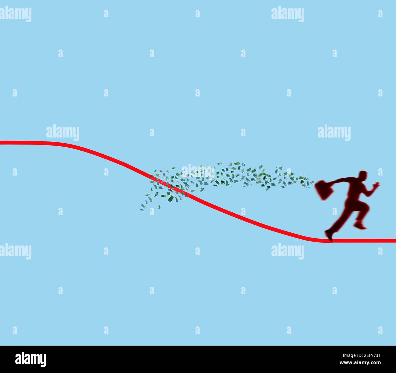 man running on graph with money falling out of a briefcase Stock Photo ...