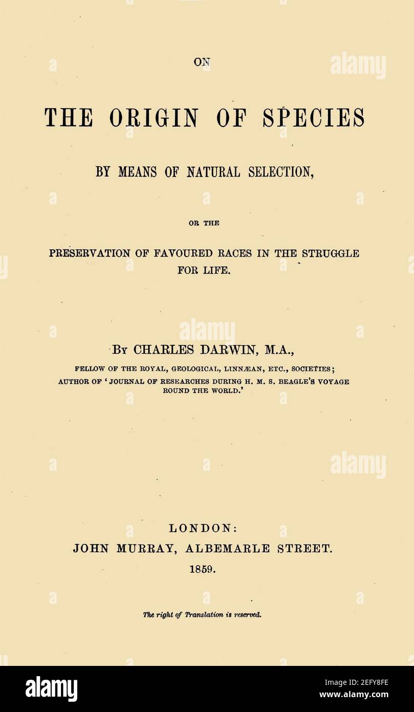 Origin of Species 1859 title page Stock Photo - Alamy