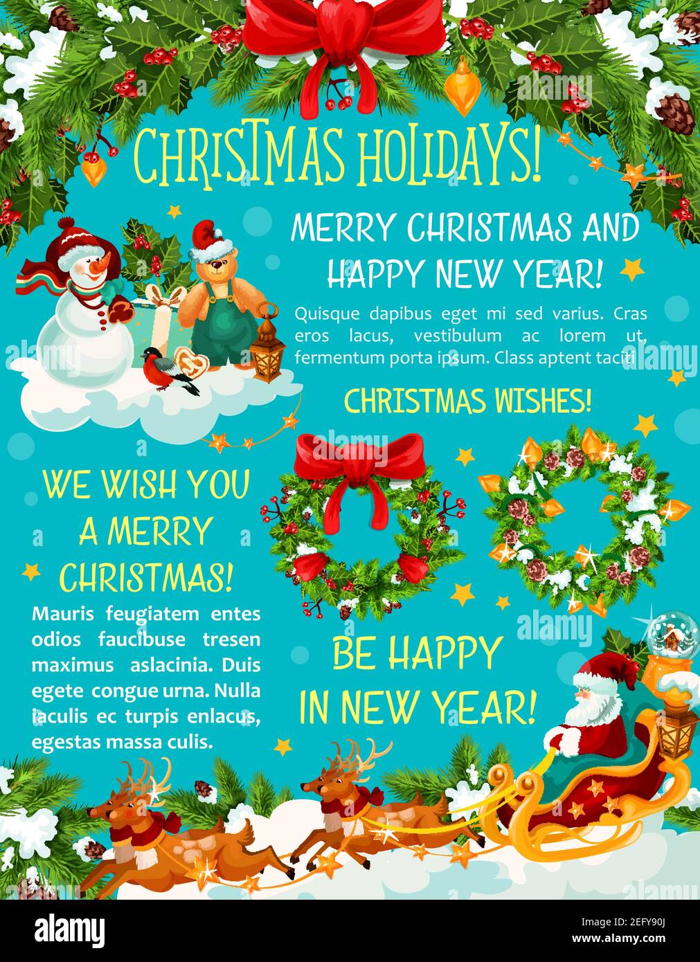 Merry Christmas winter season greeting card for happy holiday wishes ...