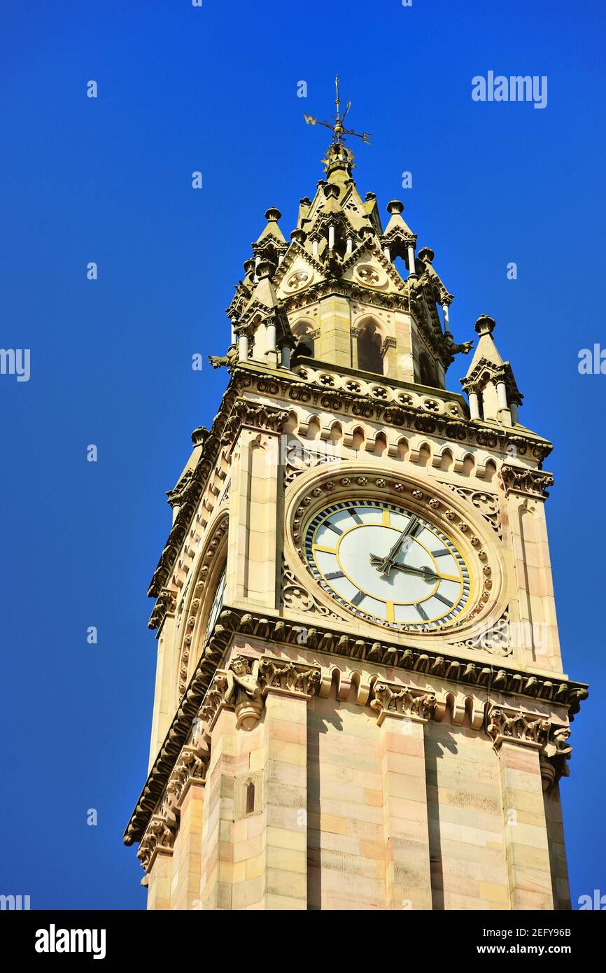 Belfast, Northern Ireland. The Albert Memorial Clock in a sandstone ...