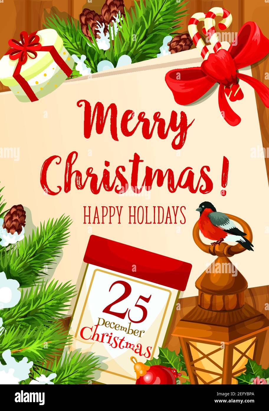 Merry Christmas wish greeting card for winter holidays celebration ...