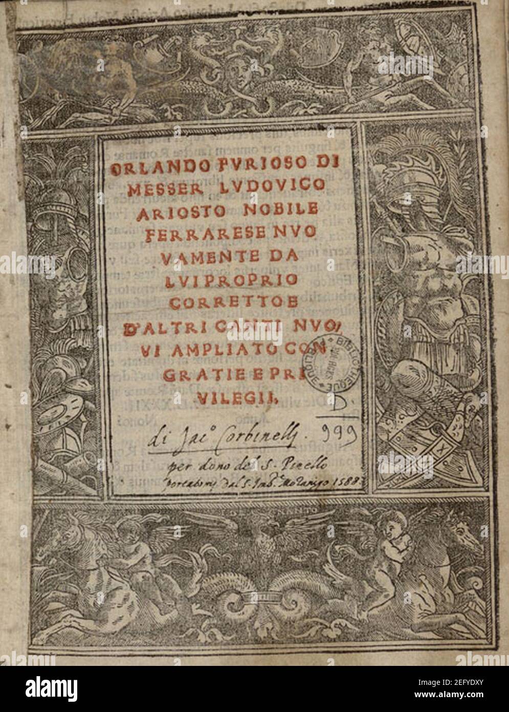 Orlando Furioso, Frontespizio 1532 Stock Photo - Alamy